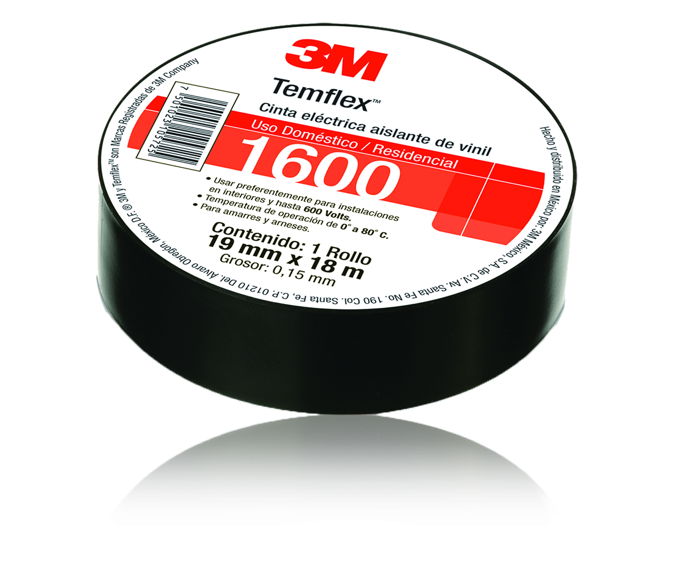 CINTA DE PVC TEMFLEX 1600 NEGRA 19 MM X 18 M 3M